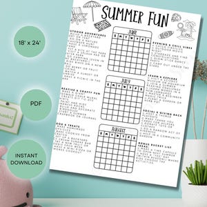 Summer Bucket List Poster Summer Countdown for Summer Print Wall Art ...