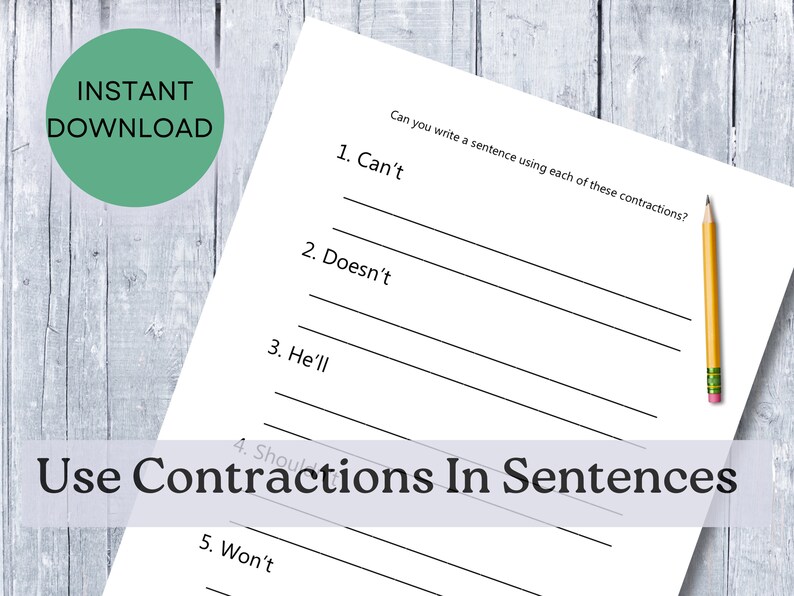 English Grammar Contractions Printable Worksheets for English Lessons ...