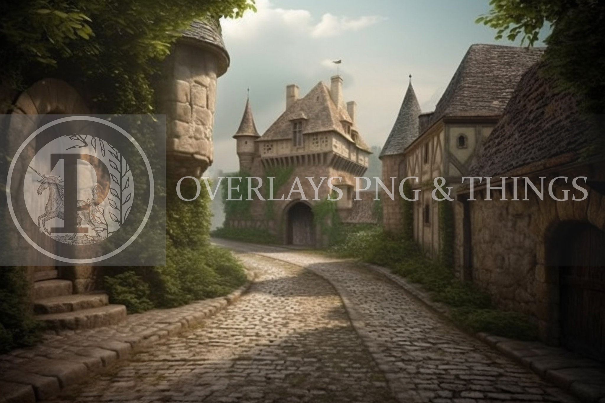 Medieval Fantasy Castle Digital Background / Cobblestone Street ...