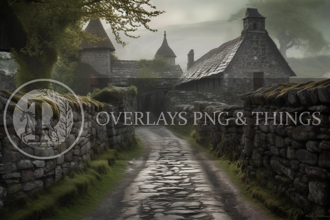 Medieval Fantasy Castle Digital Background / Cobblestone Street ...