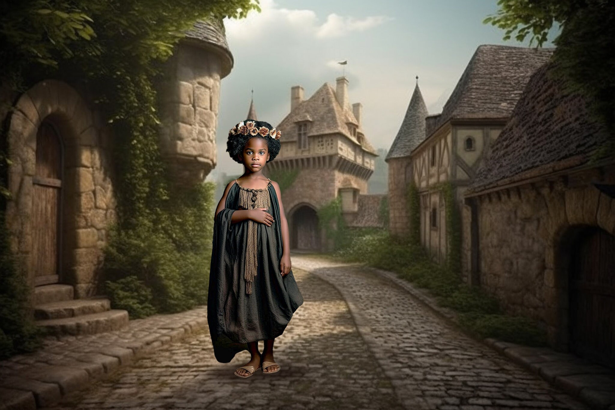 Medieval Fantasy Castle Digital Background / Cobblestone Street ...