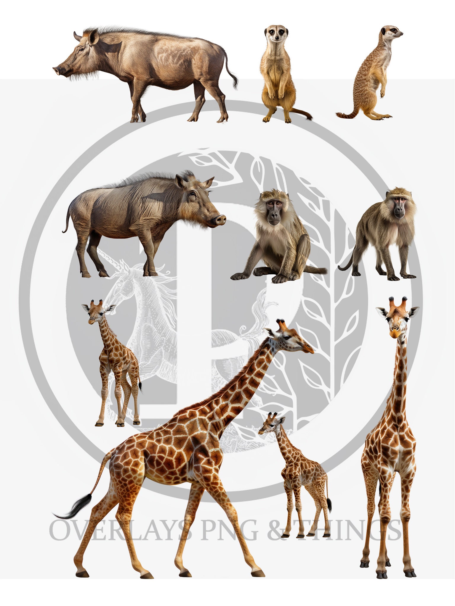 Safari Digital Overlays, Lion Clipart,elephant PNG Overlays,animal ...