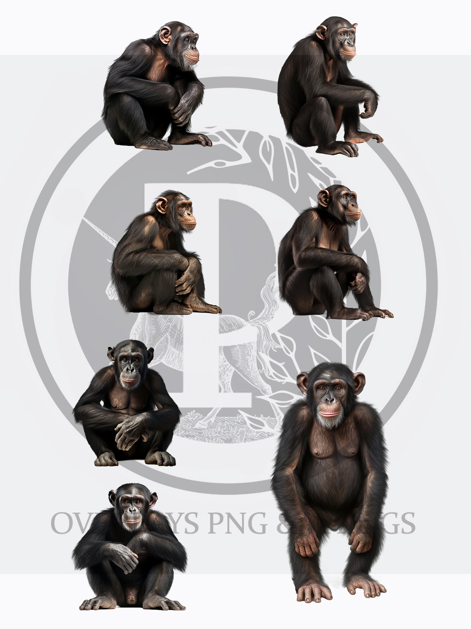 Ape Digital Overlays, PNG Overlays, Animal Clipart, Monkey Overlays ...