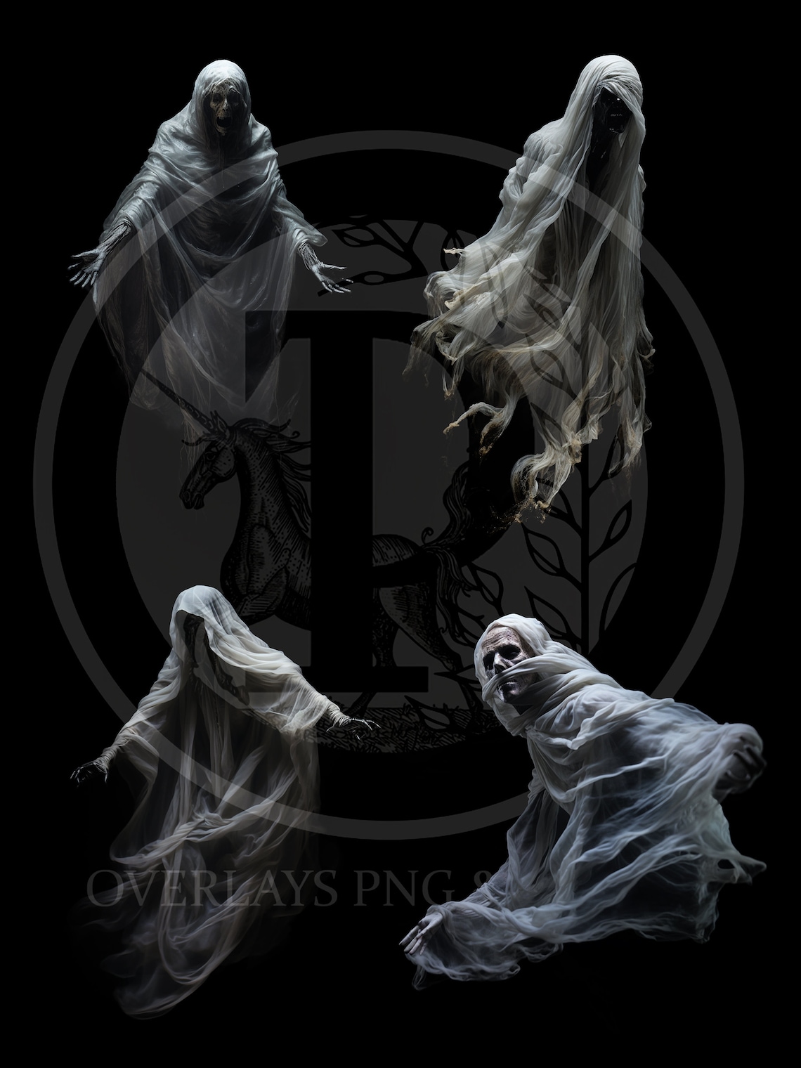 Ghost Overlays Collection / Ghost Png / Halloween Clipart / Monster ...