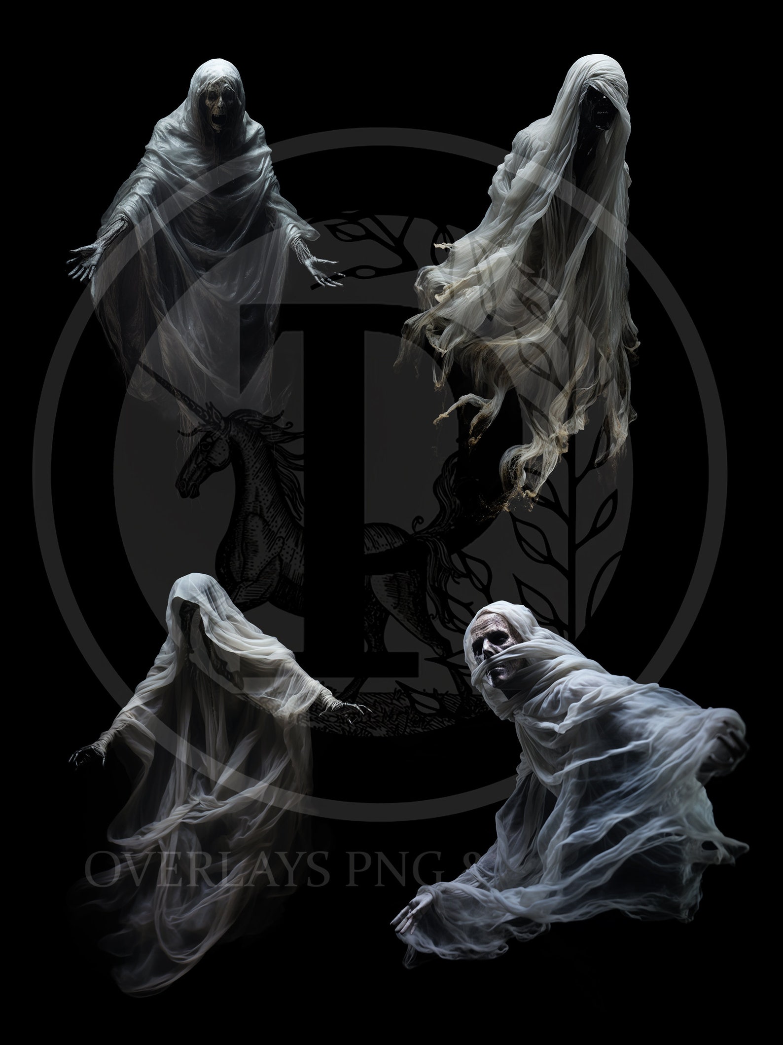 Ghost Overlays Collection / Ghost Png / Halloween Clipart / Monster ...