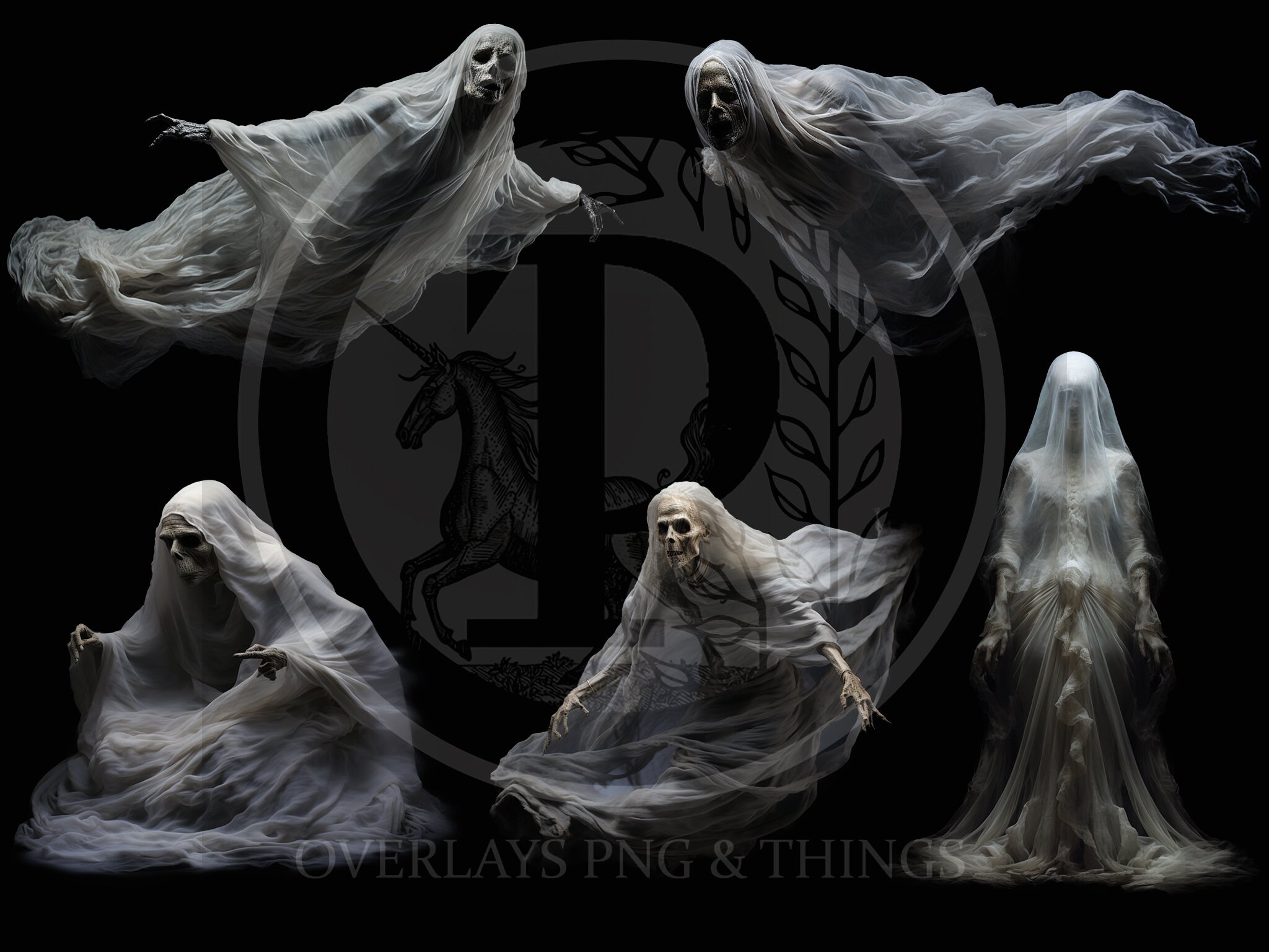 Ghost Overlays Collection / Ghost Png / Halloween Clipart / Monster ...