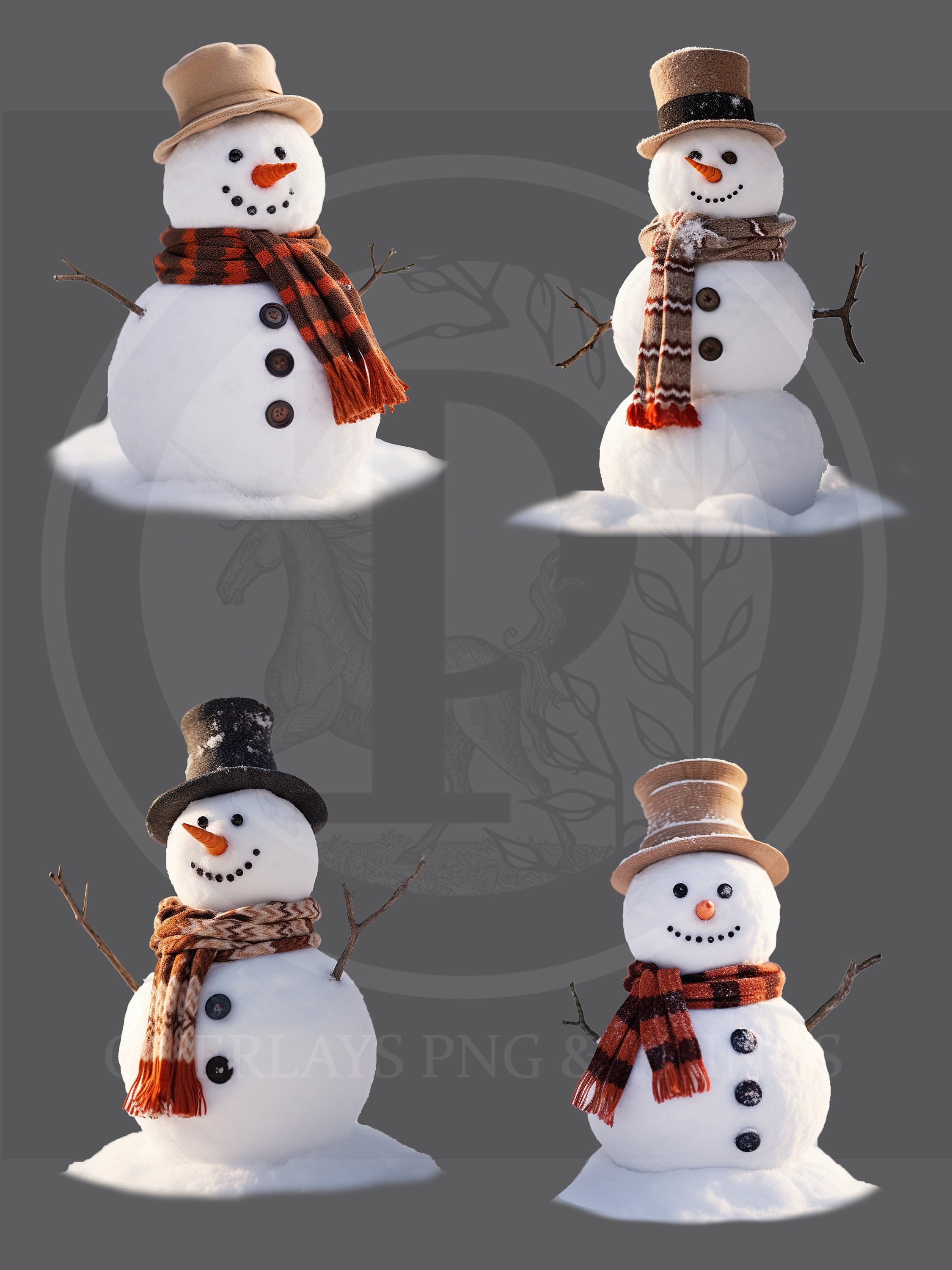 Snowman Digital Overlay Pack / Snowman PNG / Christmas Clipart ...