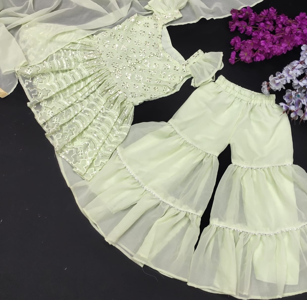 Girls Sharara Sequins Embroidered Work & Dupatta /palazzo Set Girls ...