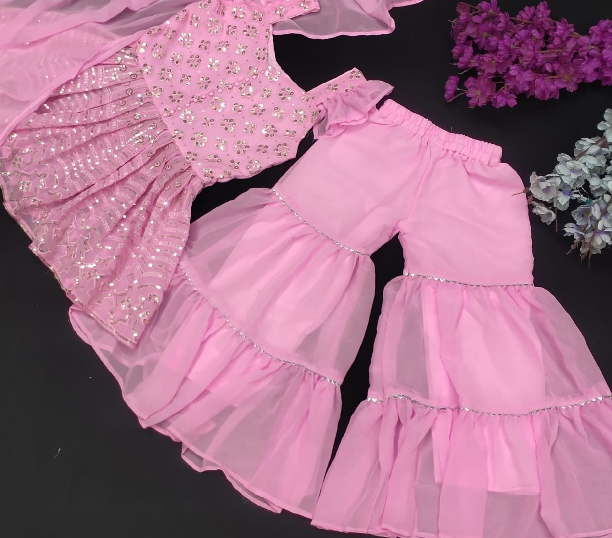 Girls Sharara Sequins Embroidered Work & Dupatta /palazzo Set Girls ...