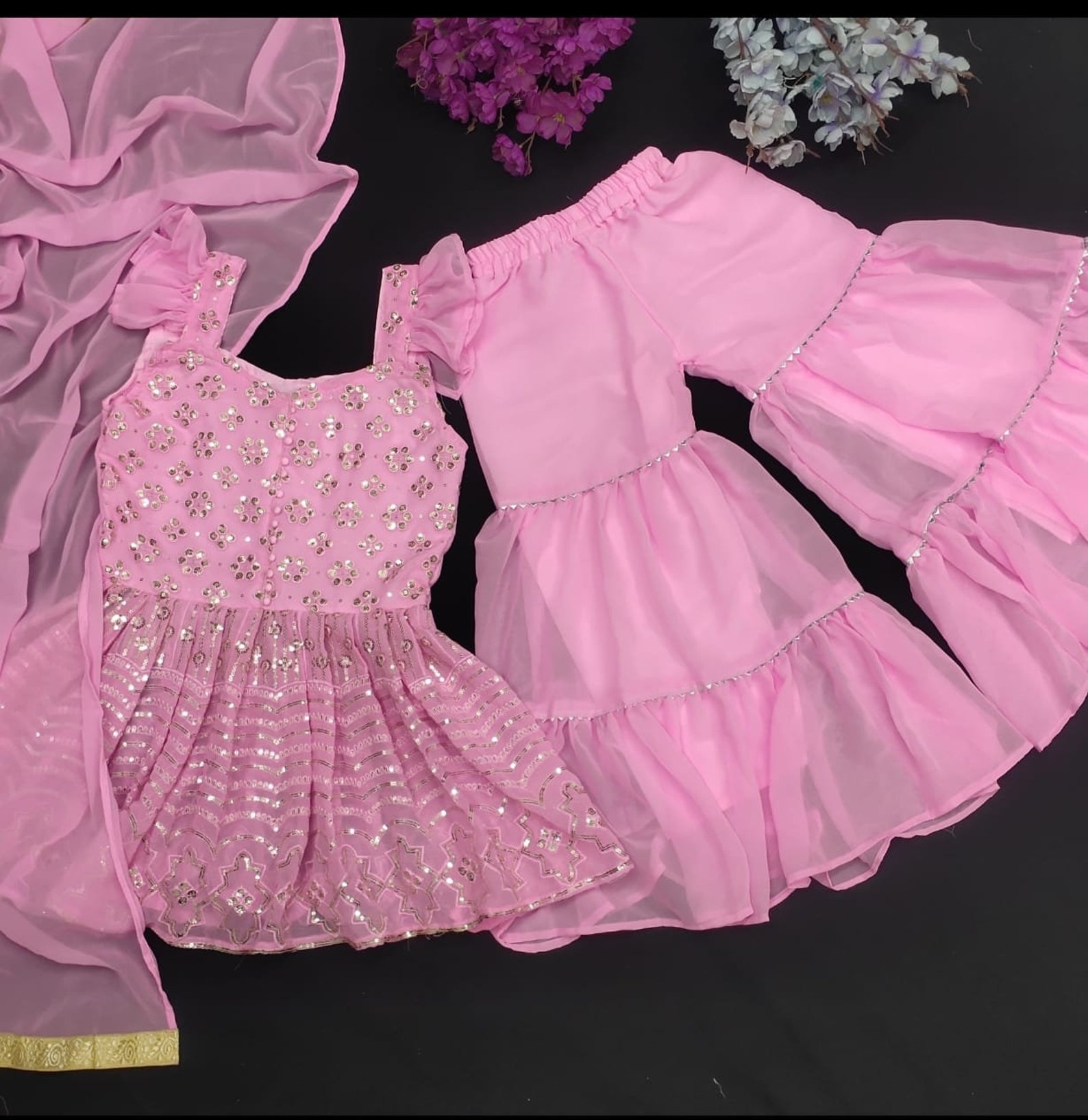 Girls Sharara Sequins Embroidered Work & Dupatta /palazzo Set Girls ...