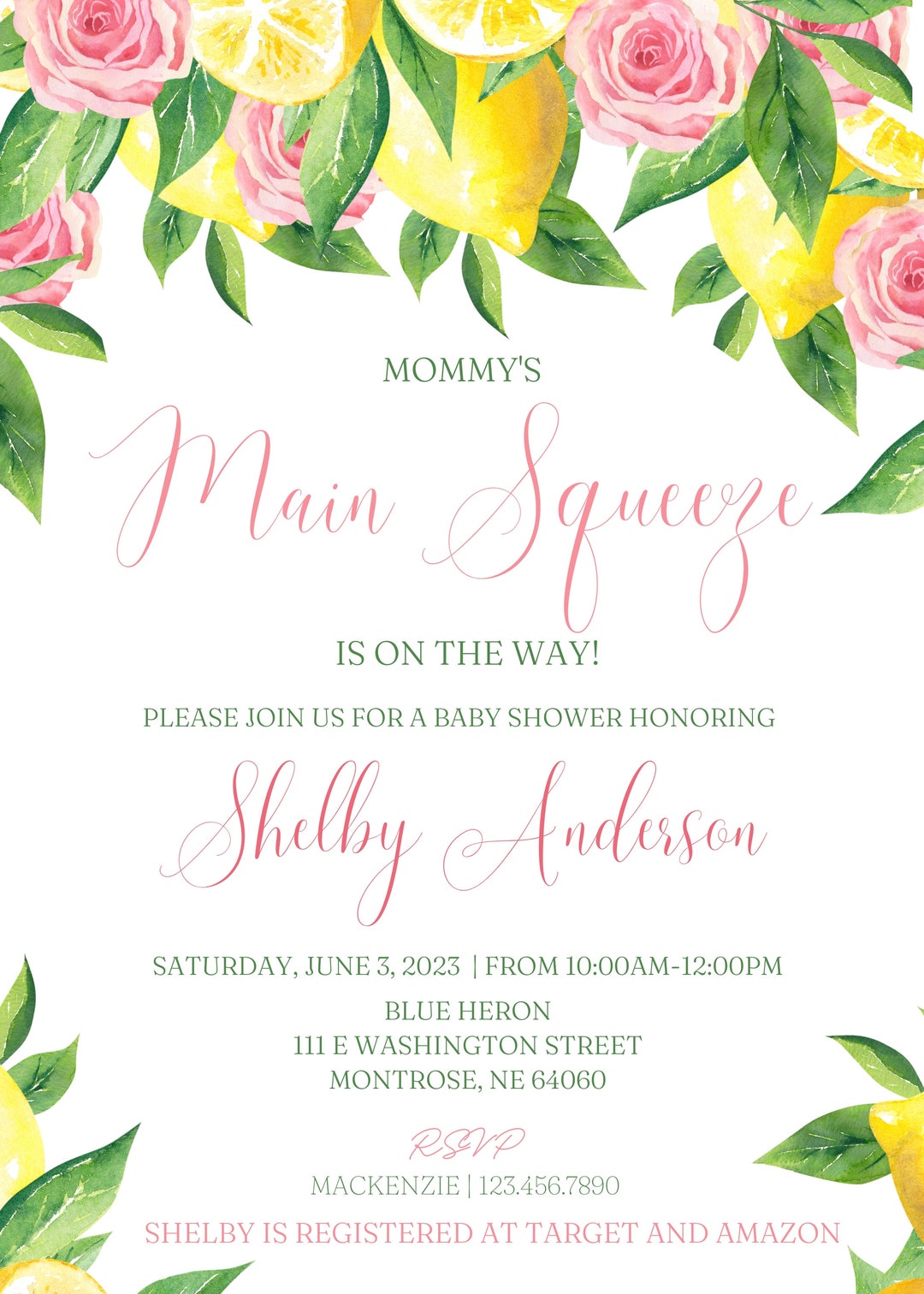 Editable Mommy's Main Squeeze Baby Shower Invitation - Etsy