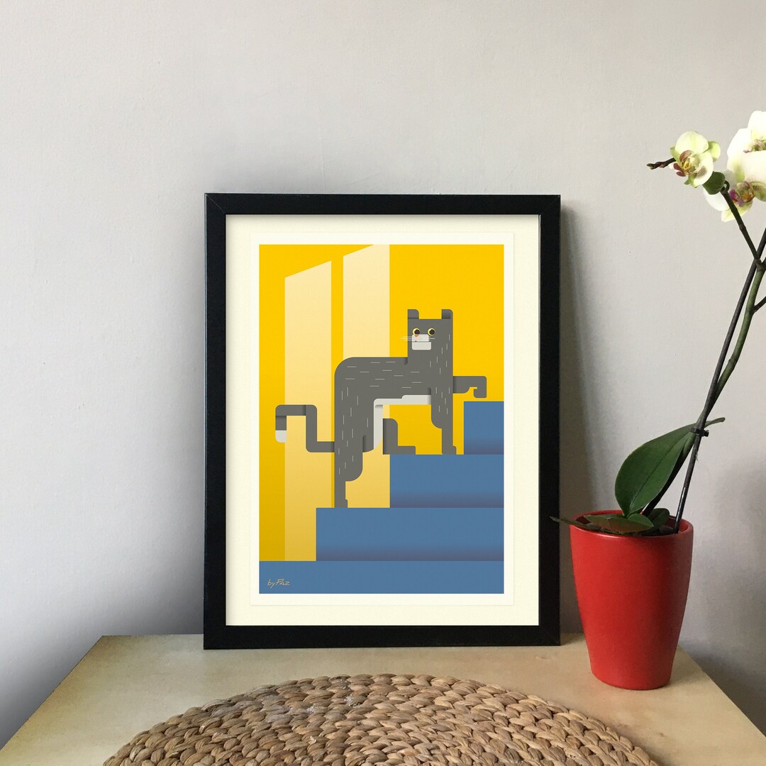 Gray Cat Original Art, Printable Art, Paper Print, Without Frame - Etsy
