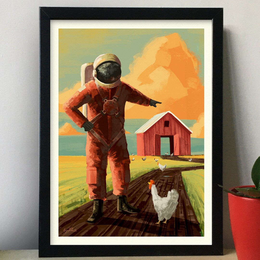 Astronaut Illustration, Astronaut on a Farm, Chicken on a Farm ...
