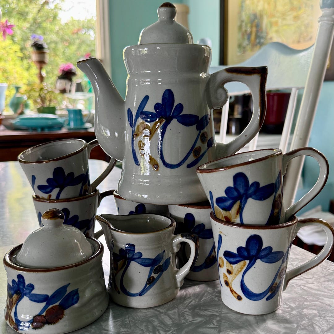 Stoneware Coffee/tea Set 11 Piece Vintage Hand Painted Stoneware - Etsy