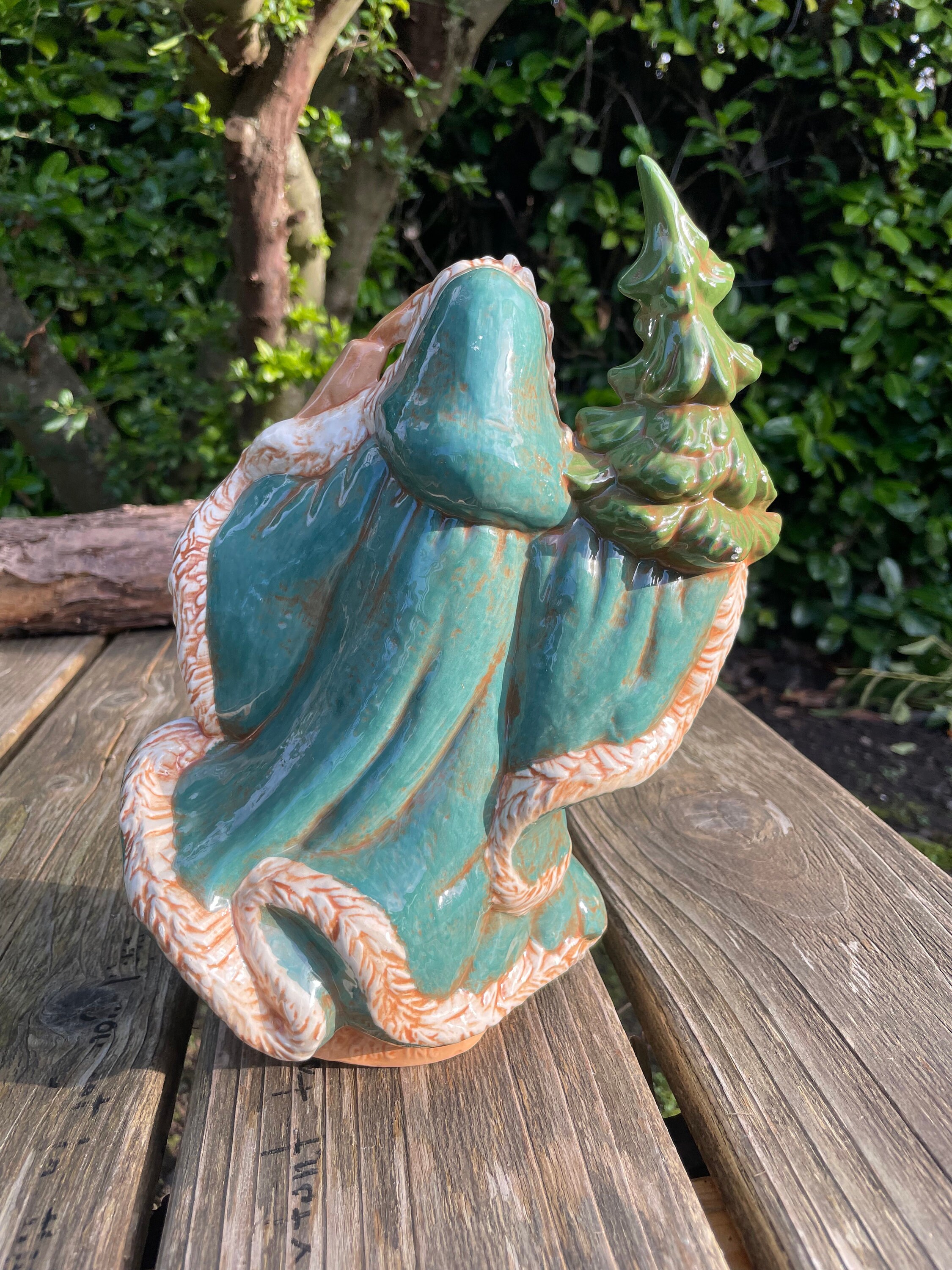 Vintage Old World Santa Holding Tree Peering Through the Snow Celtic ...