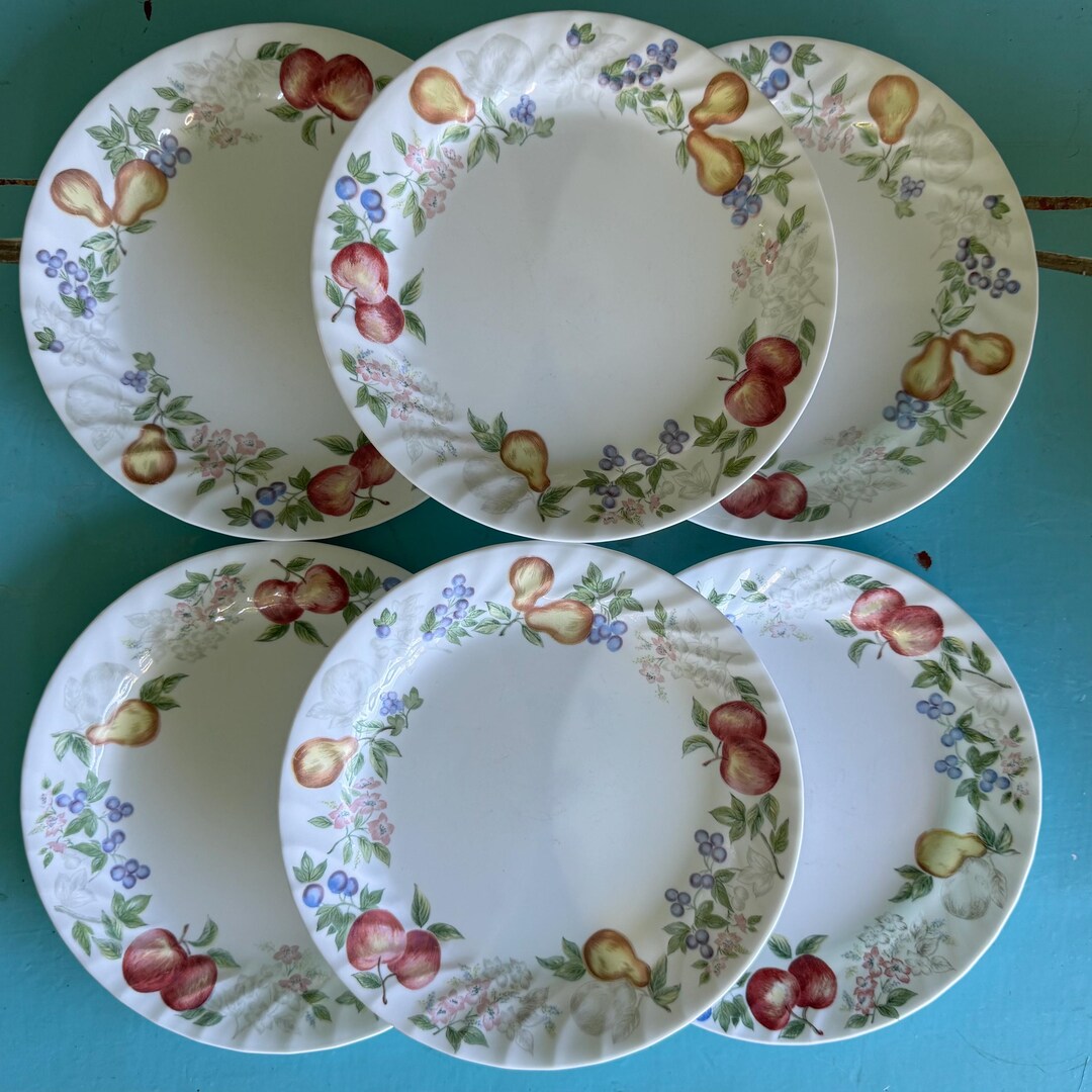 Set of 6 Luncheon Plates Corelle Impressions Chutney Fruit Border Swirl ...