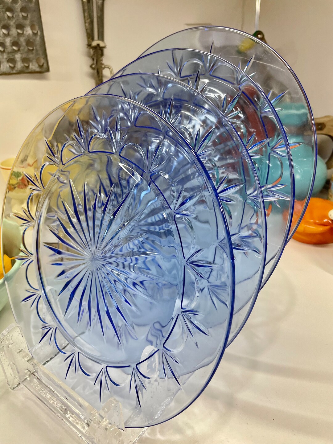 Set of 4 Avon Fostoria American Blue Glass Dinner Plates - Etsy