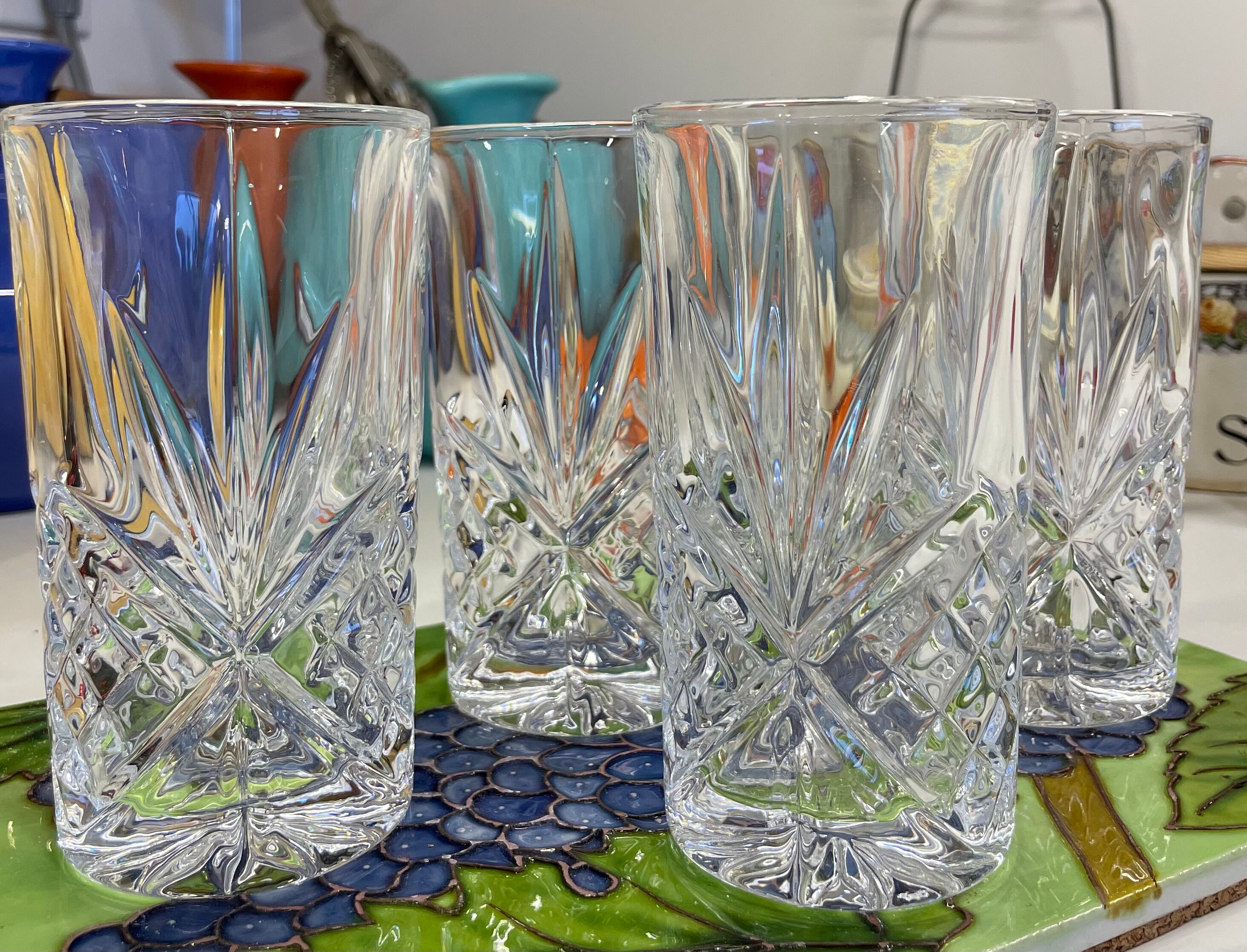 Set of 4 Godinger Crystal Highball Glasses Fan Leaf Design - Etsy