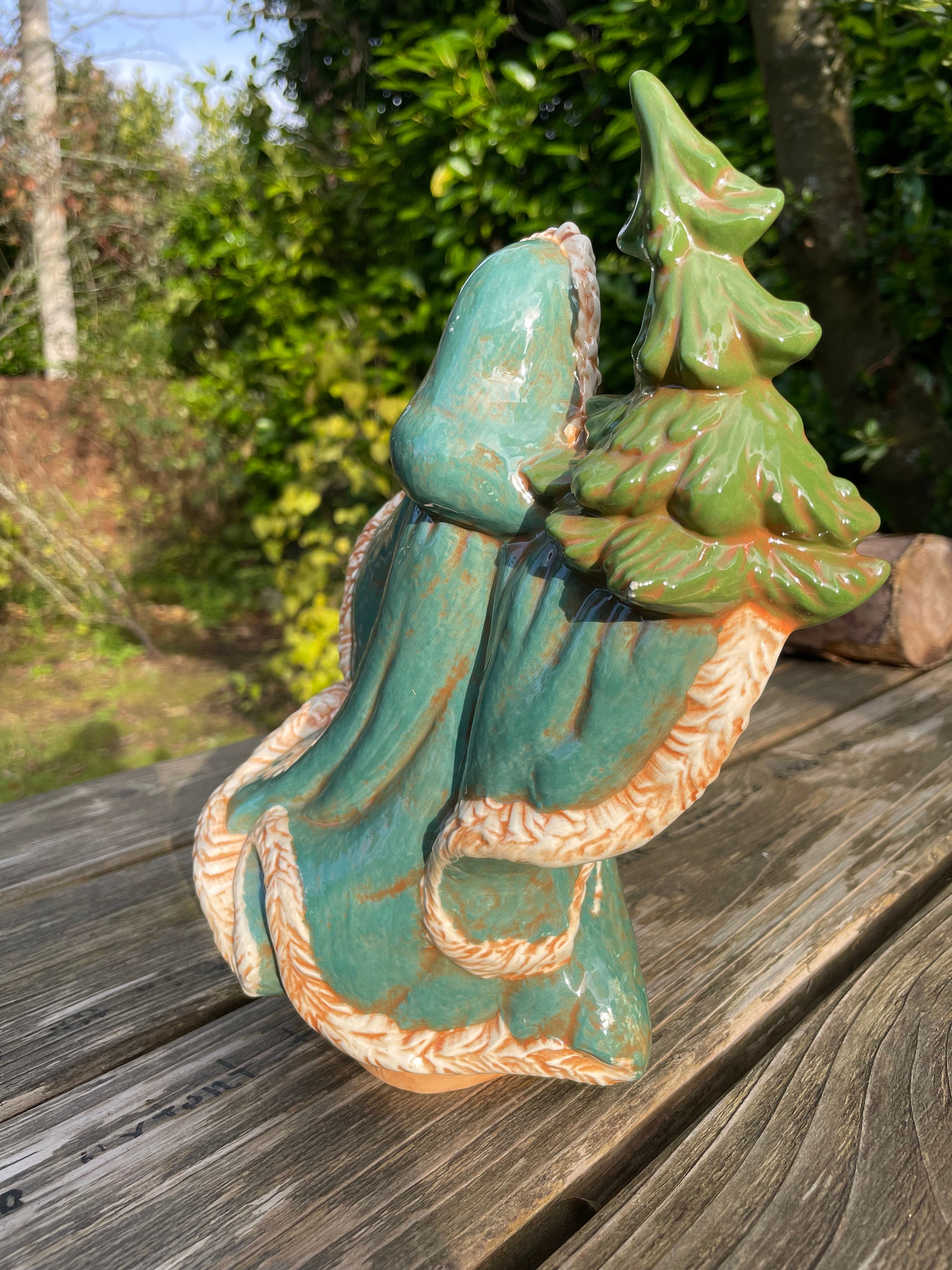 Vintage Old World Santa Holding Tree Peering Through the Snow Celtic ...