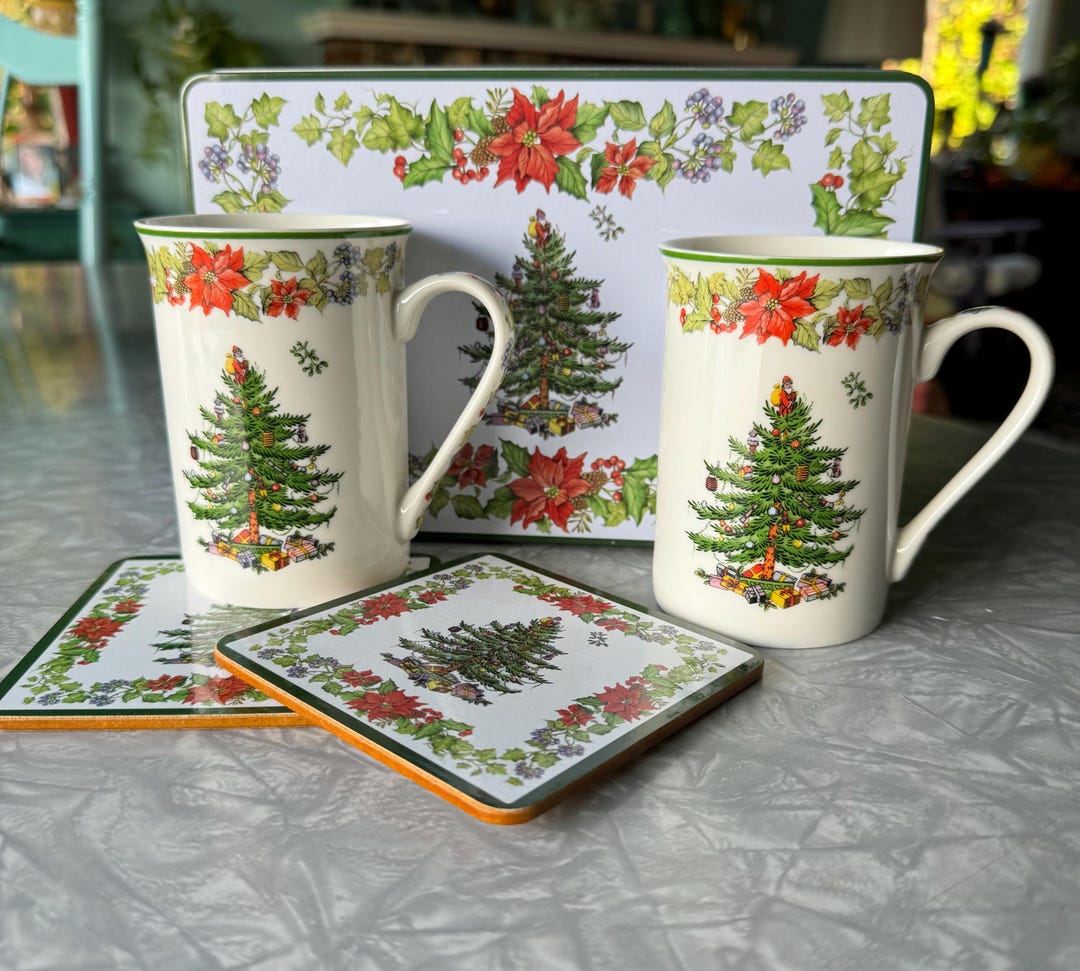 Spode Gift Set Christmas Tree 2 Cups With Coasters. - Etsy