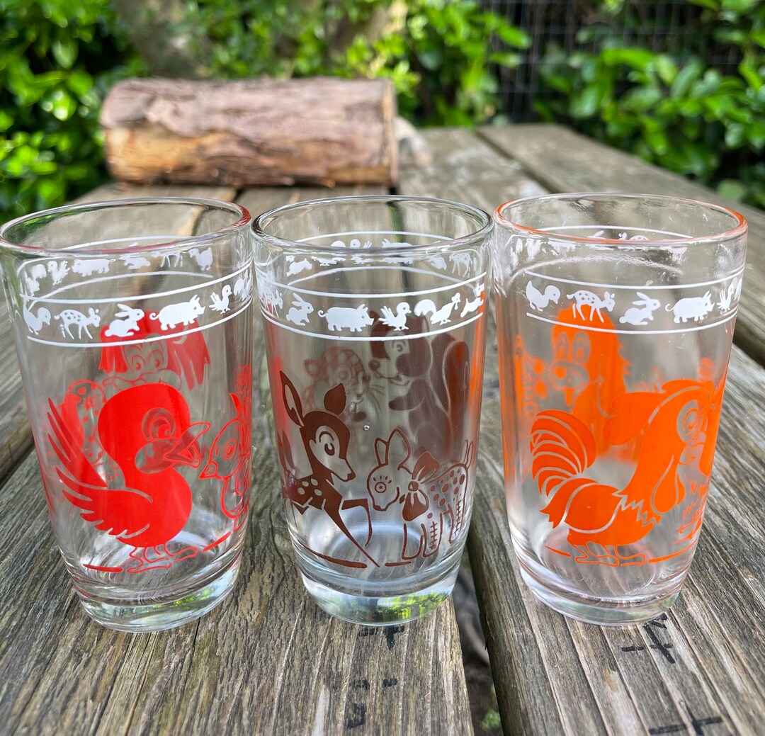 Set of 3 Swanky Swig Vintage 1950’s Animal Juice Glasses Kraft 6 Oz ...