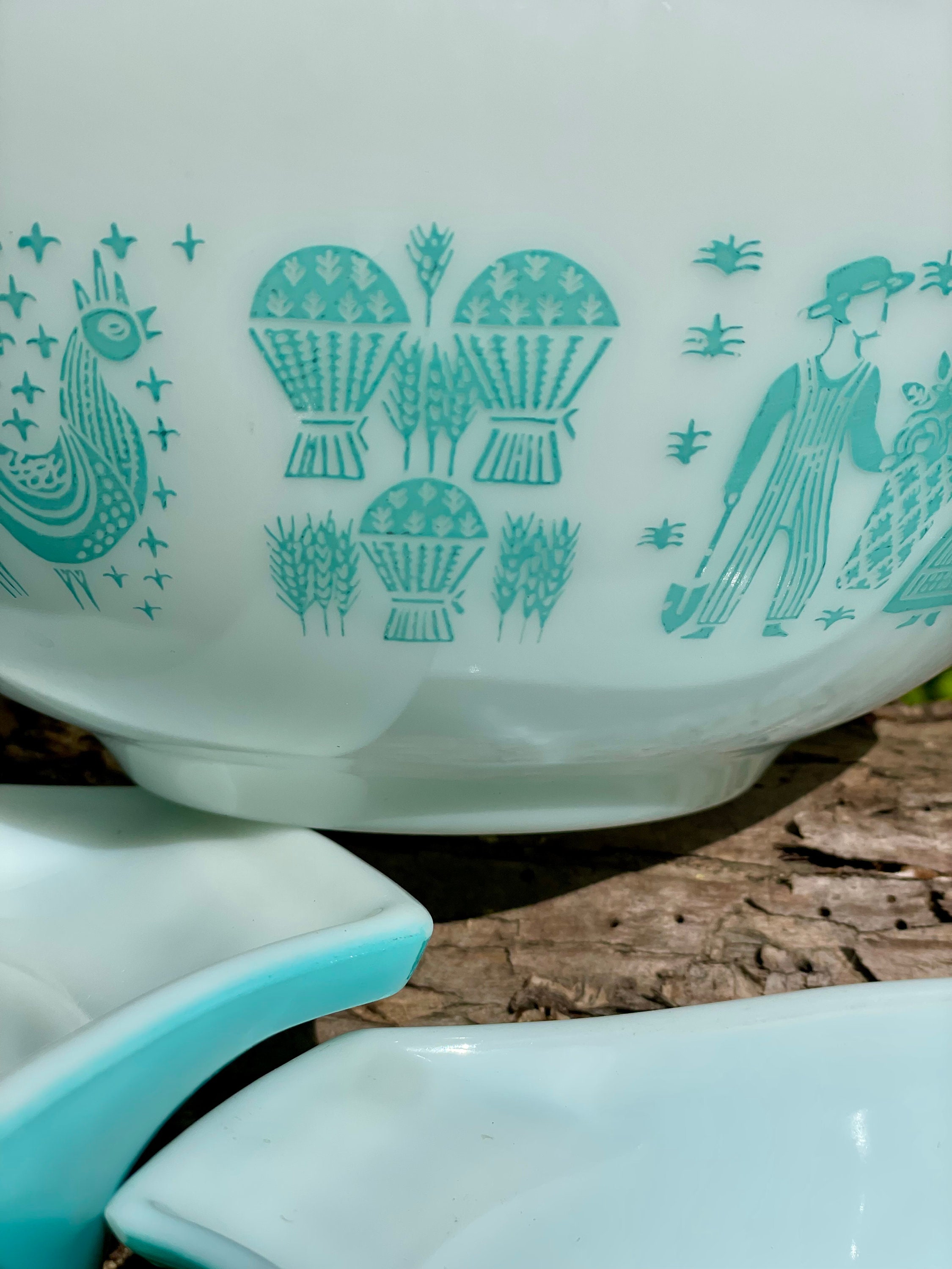 Set of 3 Turquoise Pyrex Butterprint Pattern Cinderella Nesting Bowls ...