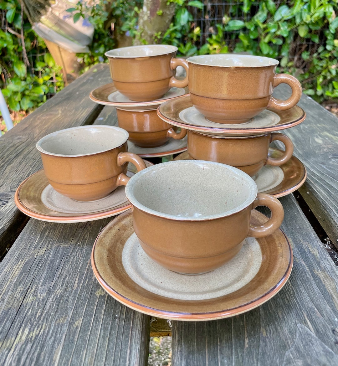 Set of 6 Mikasa Sandstone Cup and Saucer Vintage P1001 Village Potter ...
