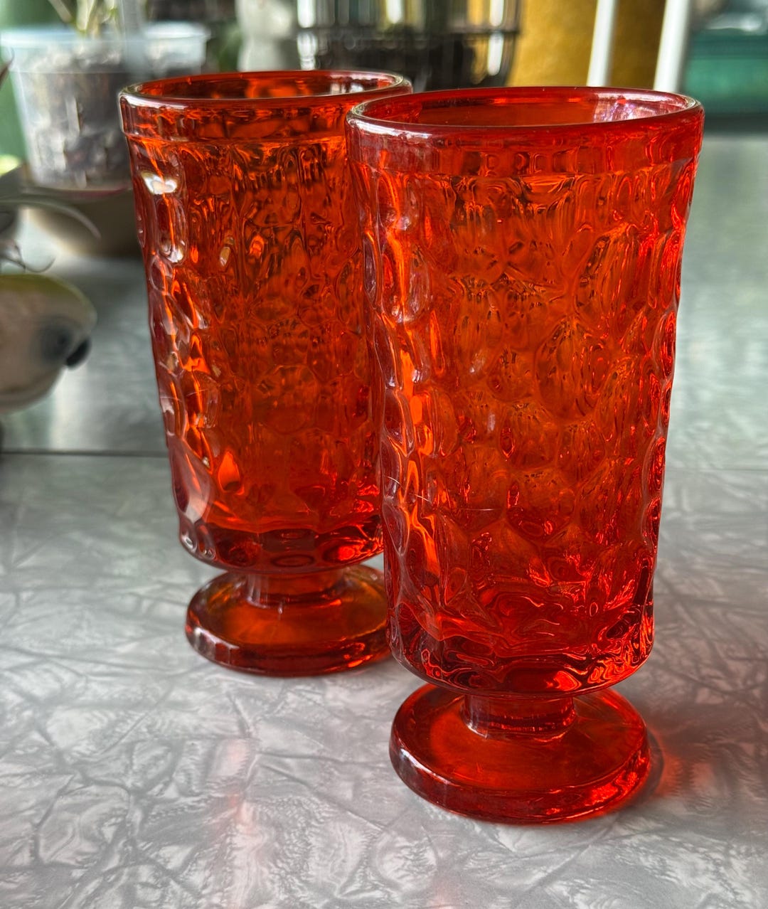 Set of 2 Fostoria Pebble Beach Flaming Orange Footed Iced Tea Highball ...
