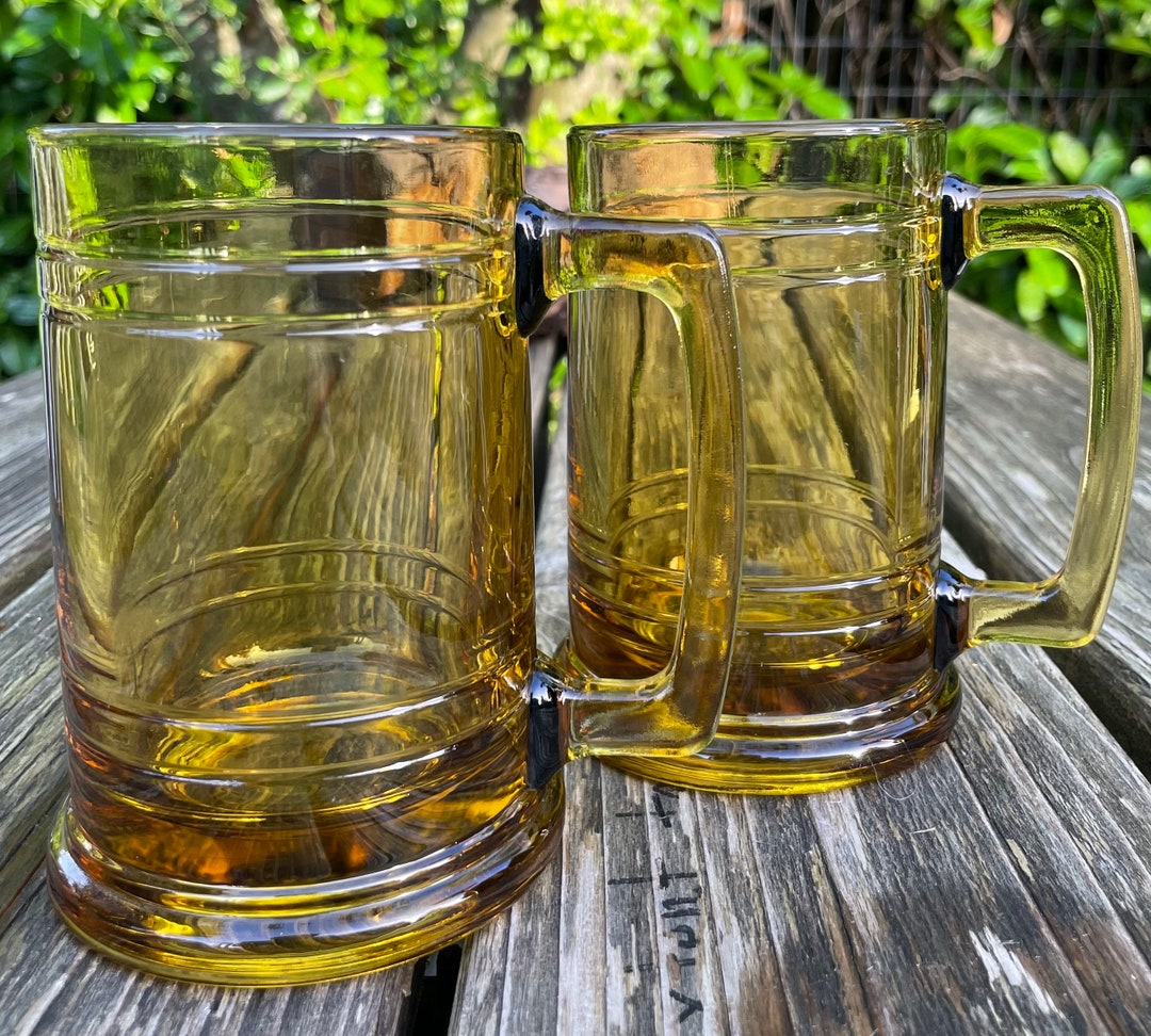 Set of 2 Amber Color Glass Beer Steins Vintage Bar Glass - Etsy