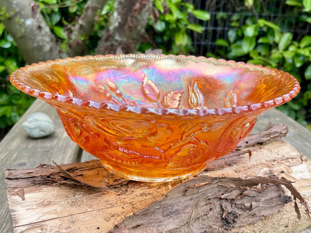 Antique Imperial Glass Marigold Carnival Glass Luster Rose Pattern Bowl ...