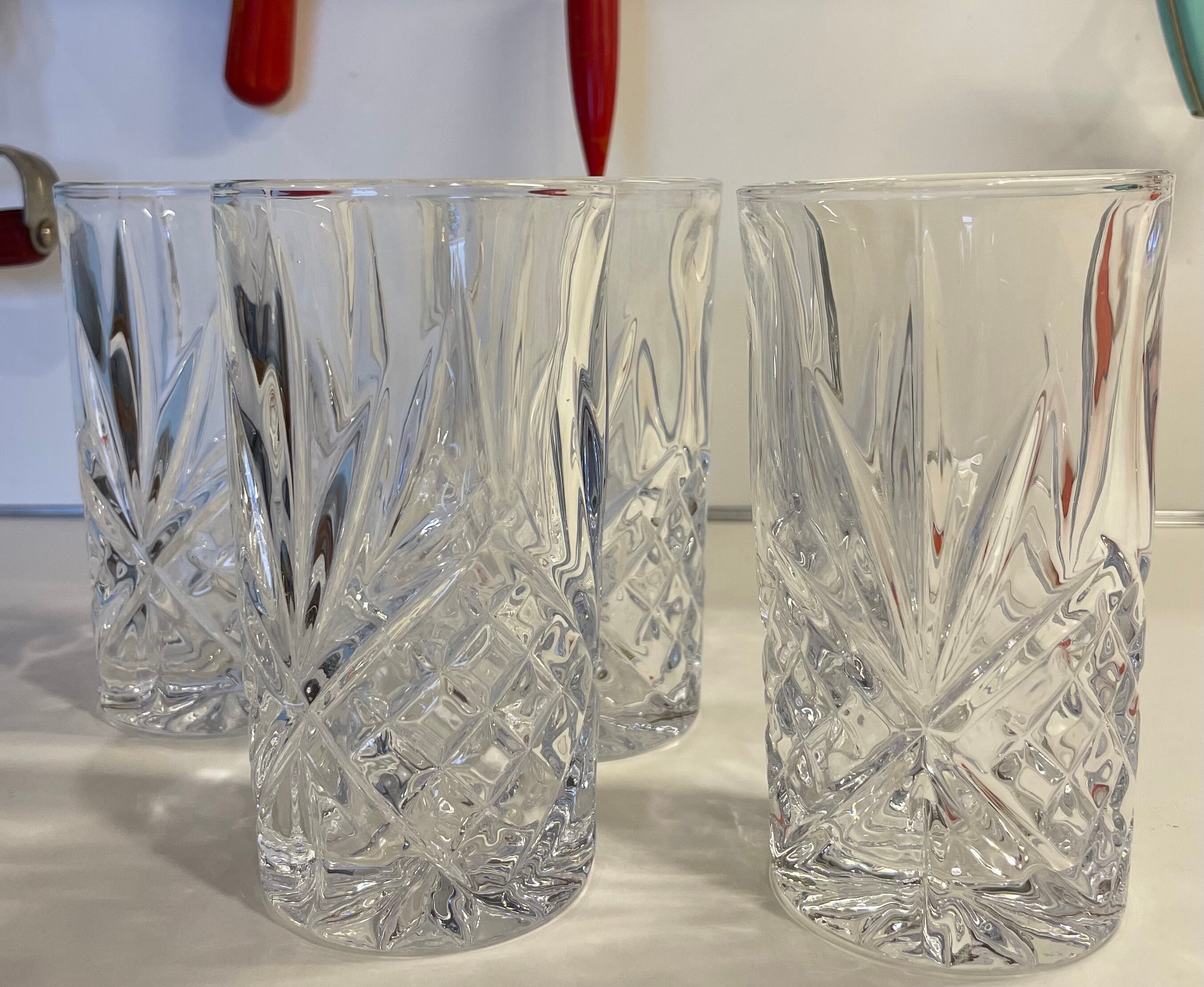 Set of 4 Godinger Crystal Highball Glasses Fan Leaf Design - Etsy