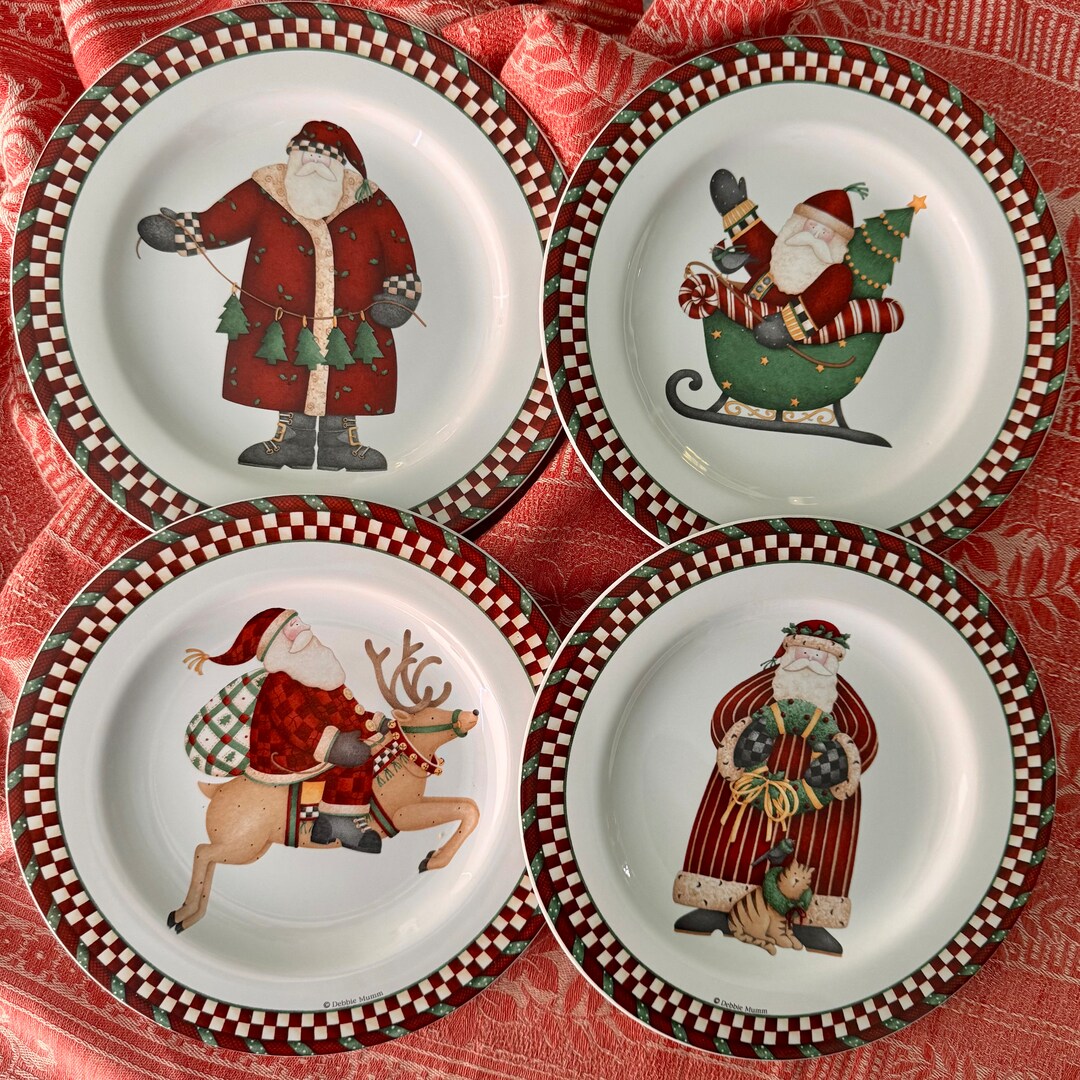 Set of 4 Santa’s Spirit Dessert Plates Designed by Debbie Mumm for ...
