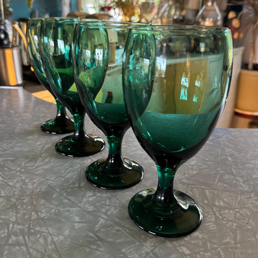 4 Vintage Libbey Water Goblet, Iced Tea Glass Dark Green Juniper Green ...