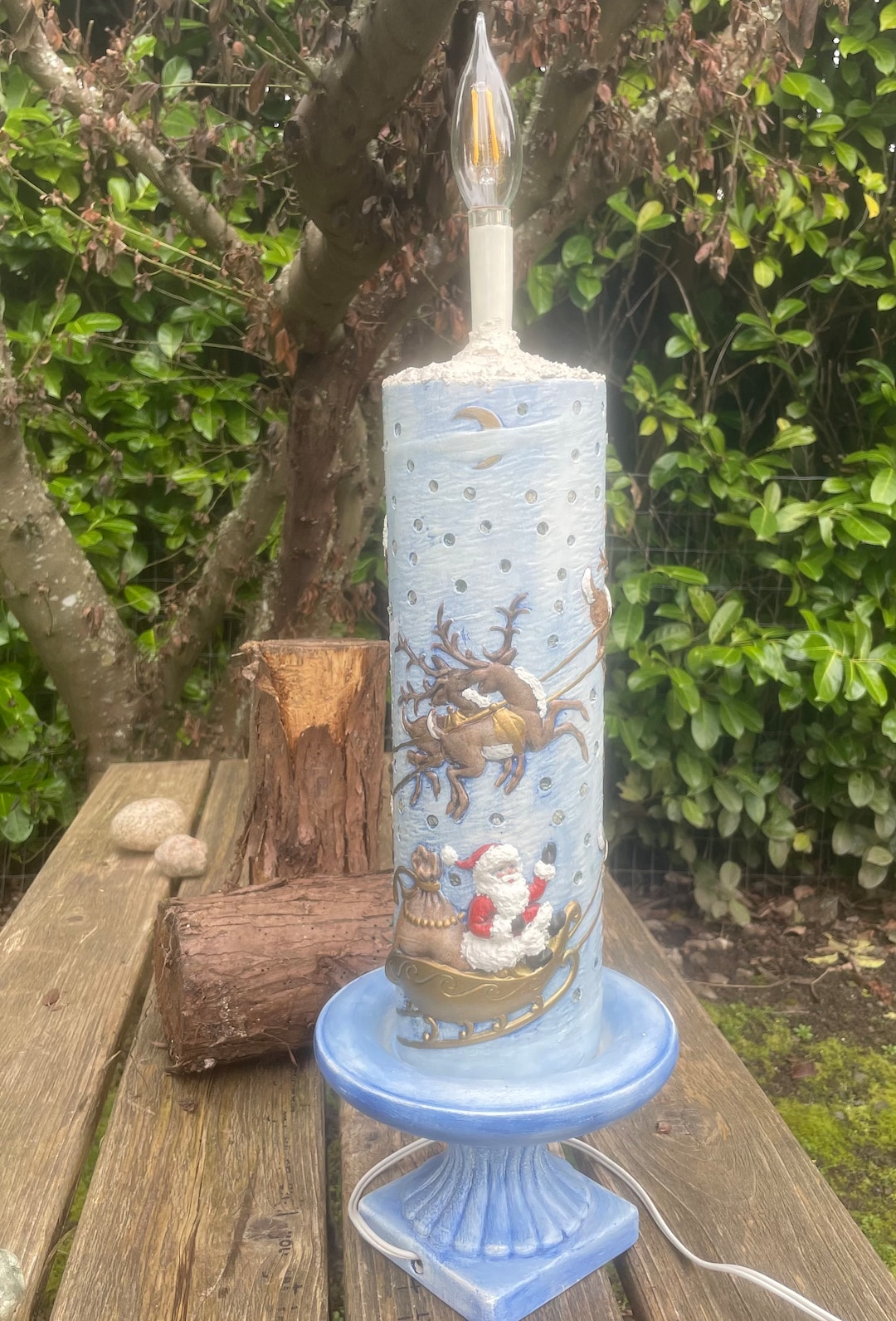 Santa Sleigh and Reindeer Electric Candle Lamp Vintage 1970s Atlantic ...