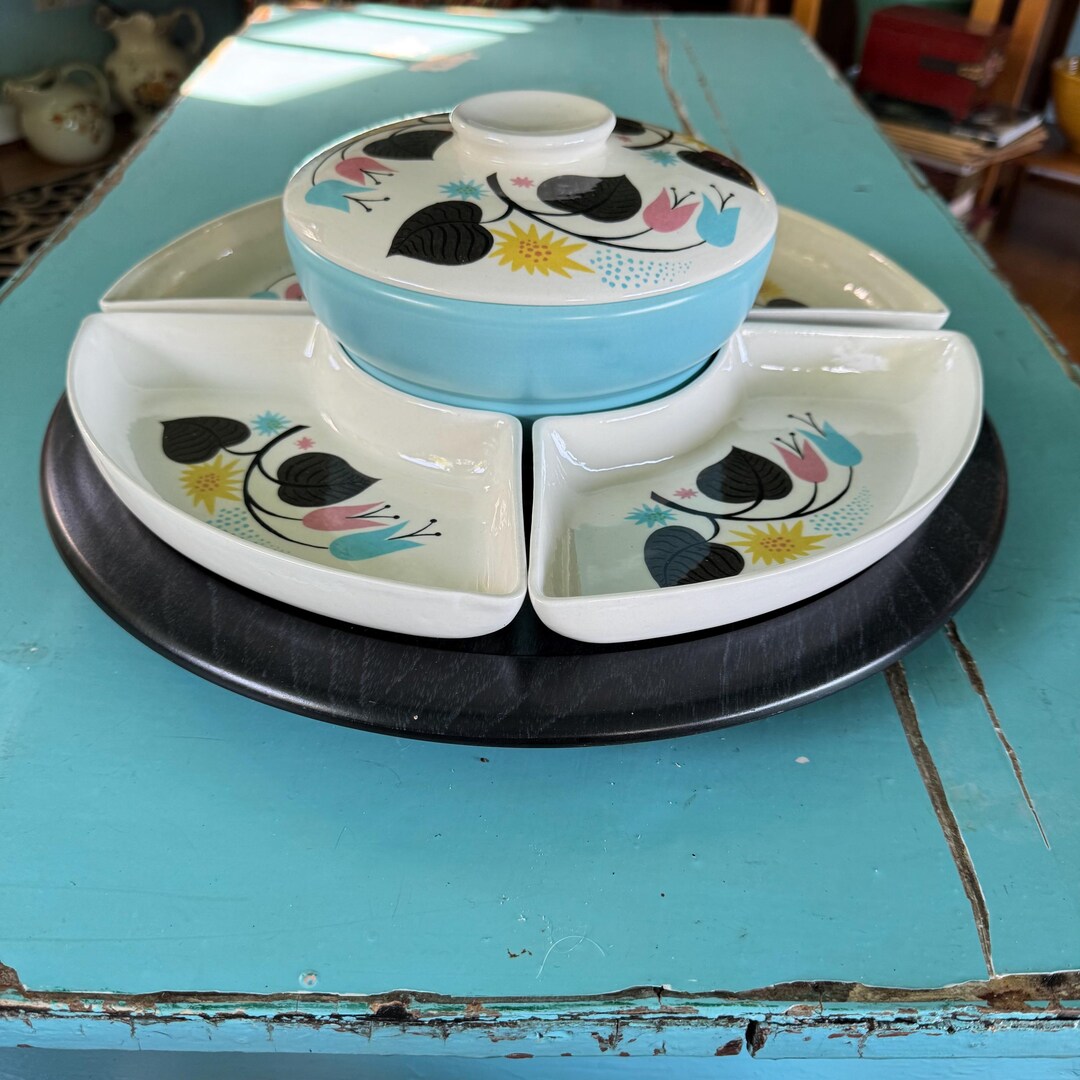 MCM Appetizer Snack Set 7 Piece Lazy Susan Mid Century Relish Serving ...