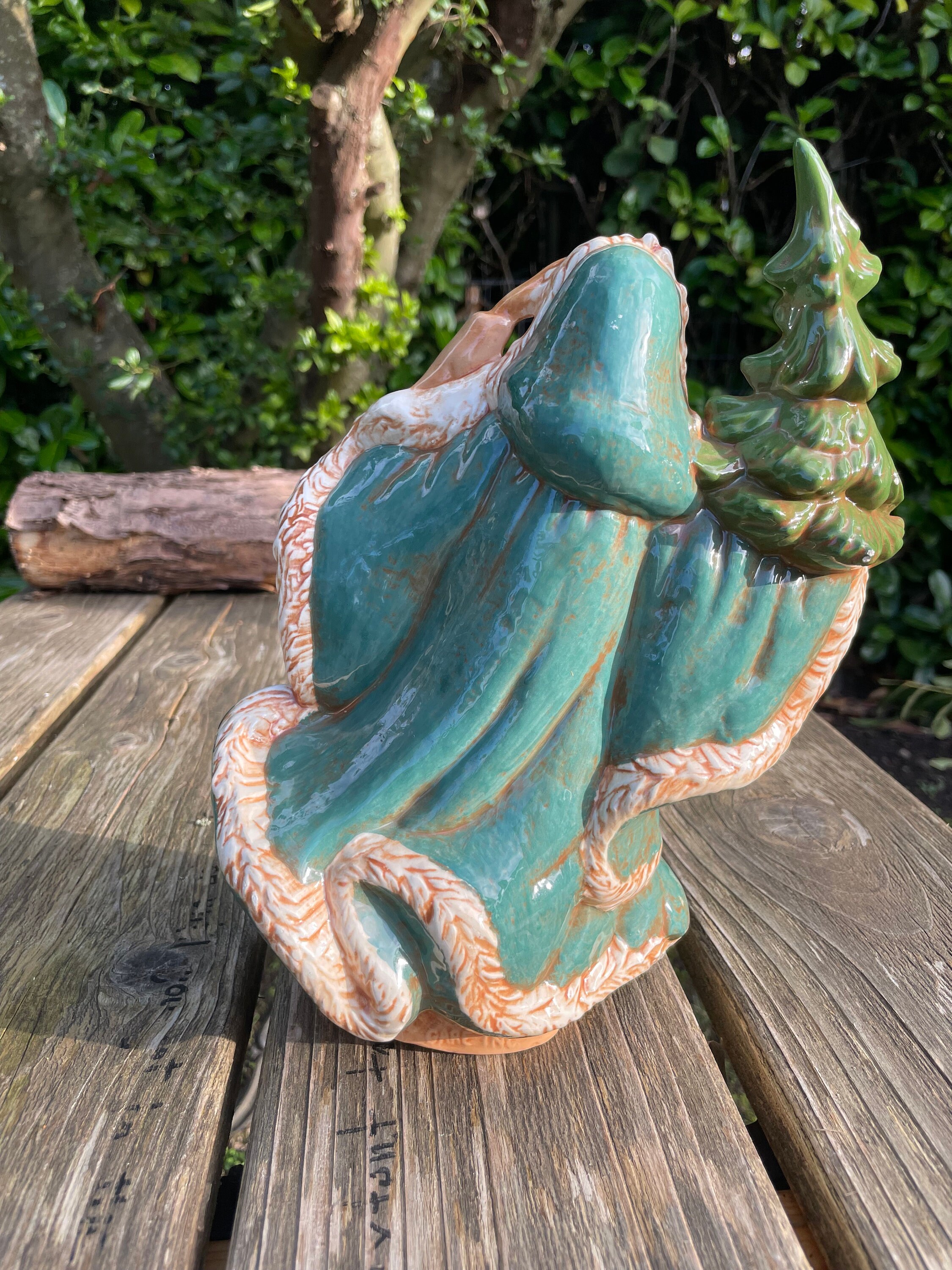 Vintage Old World Santa Holding Tree Peering Through the Snow Celtic ...