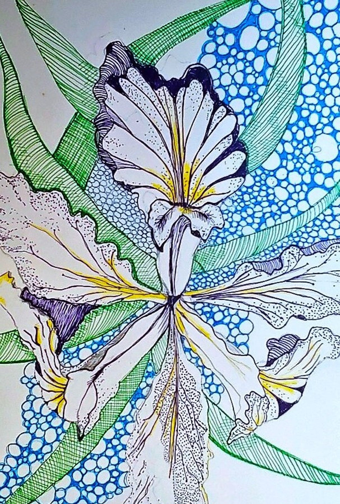 Neurographic Wild Iris Print Hand Drawn Synthetic Canvas Print - Etsy