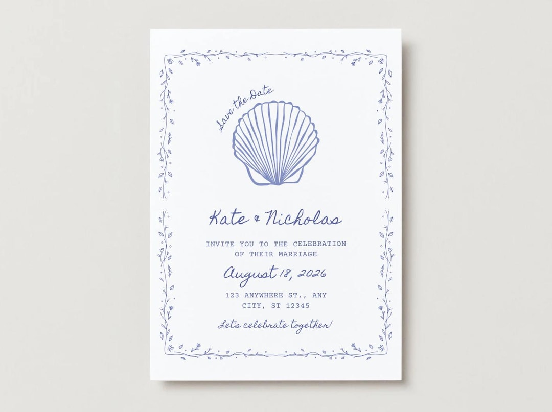 Seashell Beach Wedding Save the Date: Customizable Nautical Design ...