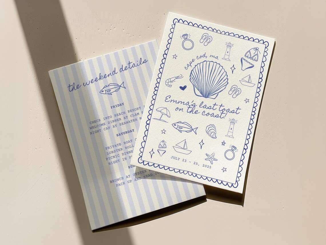 Beach Bachelorette Party Invitation & Itinerary: Nautical Cape Cod ...