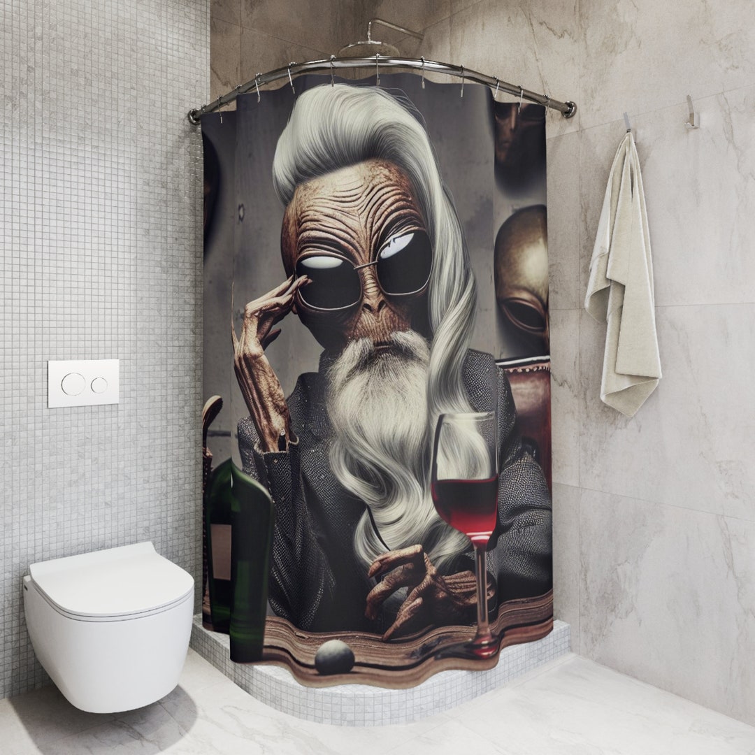 Alien Shower Curtain - Sippin' With the Stars - Funky Shower Curtain - Etsy