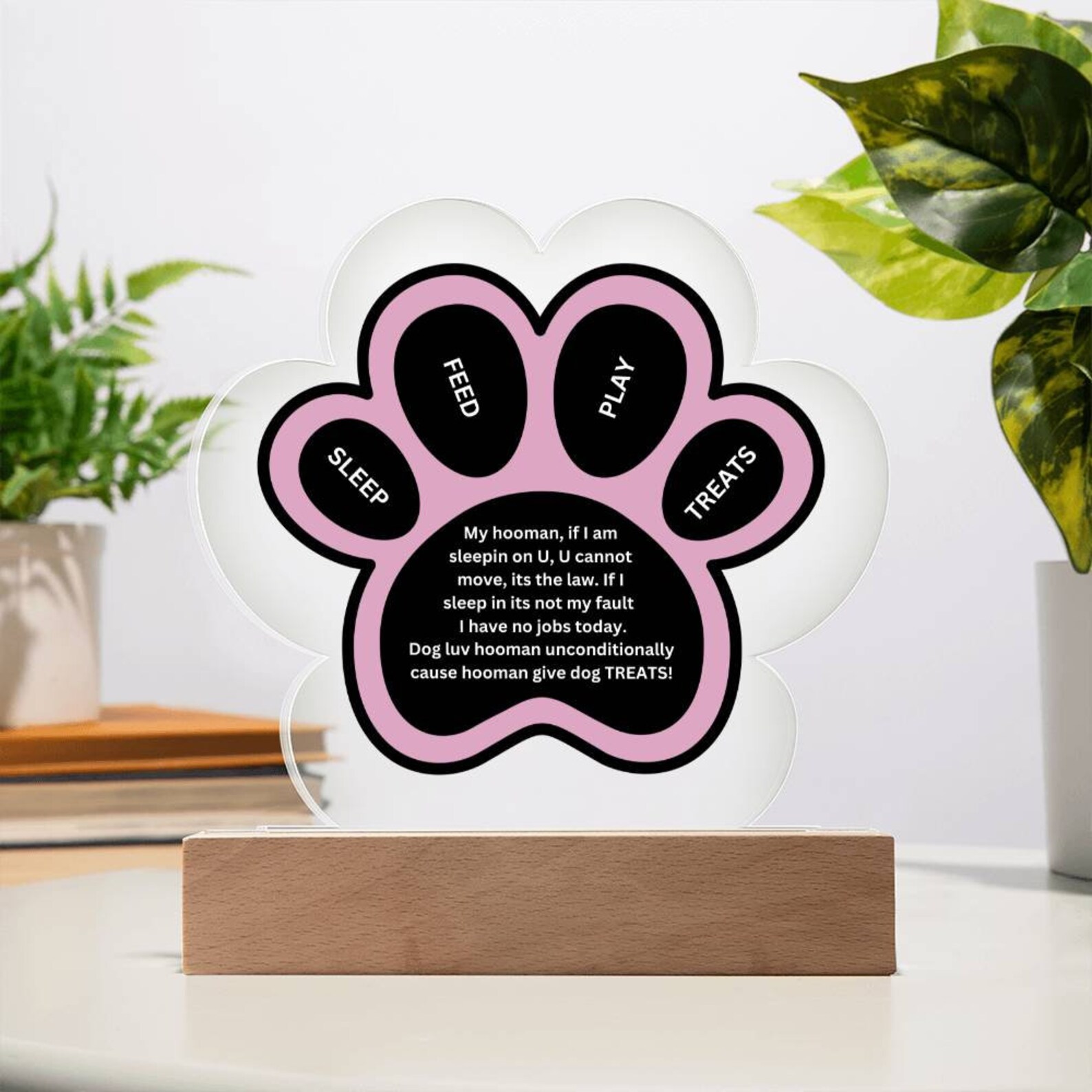 Dogs Paw Print Acrylic Plaque With LED Option, Gifts for Dog Lover ...