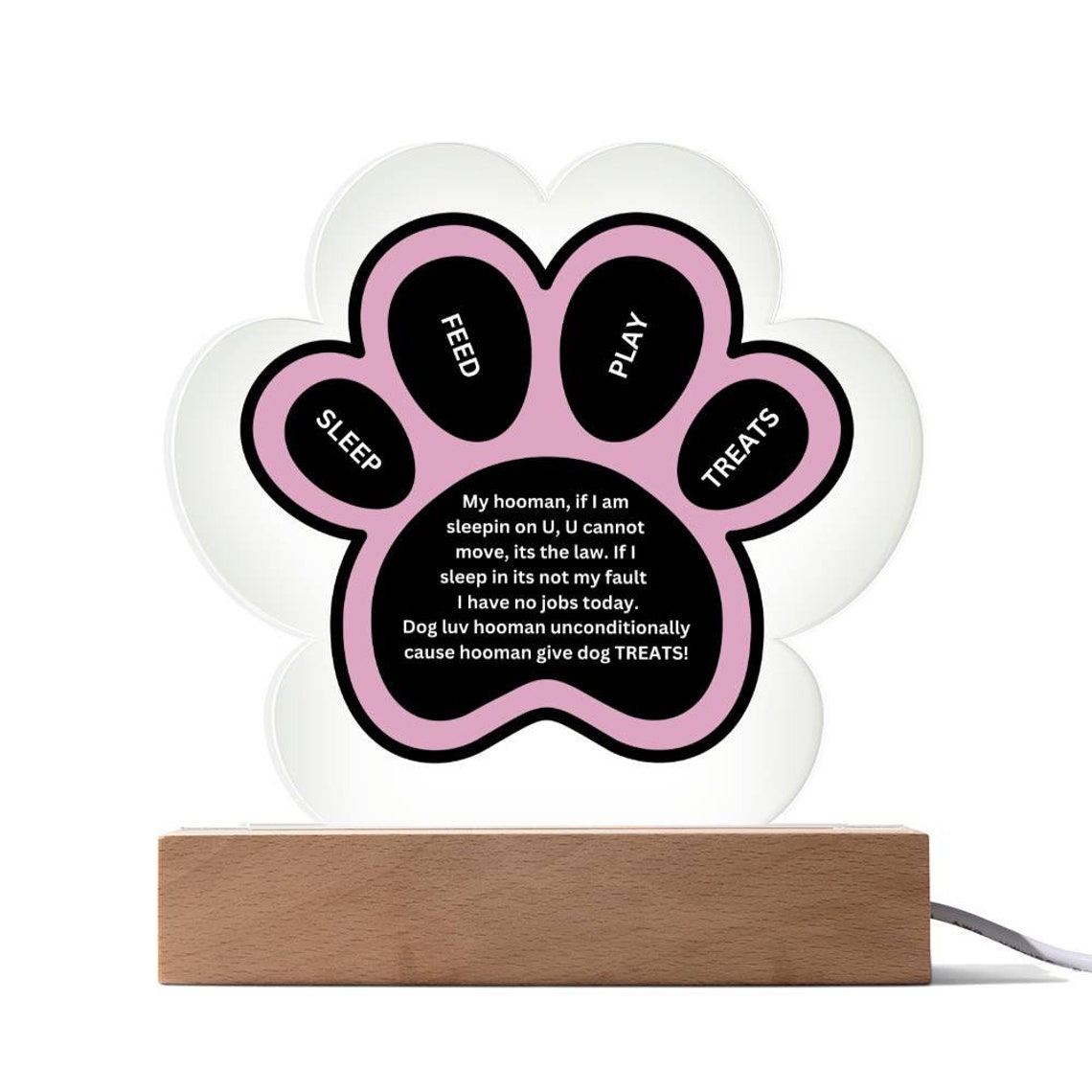 Dogs Paw Print Acrylic Plaque With LED Option, Gifts for Dog Lover ...