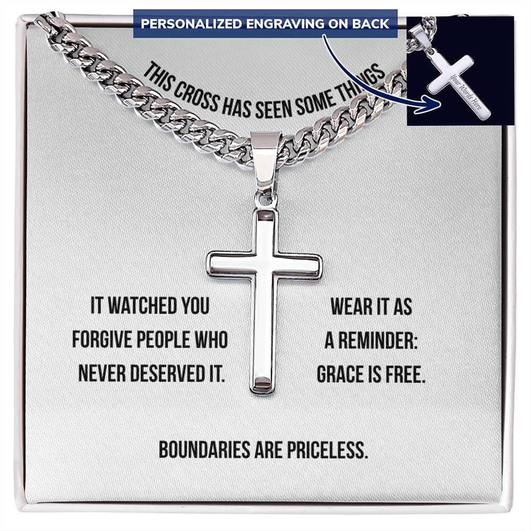 Cross Necklace Engraved - Boundaries Message Card - Etsy