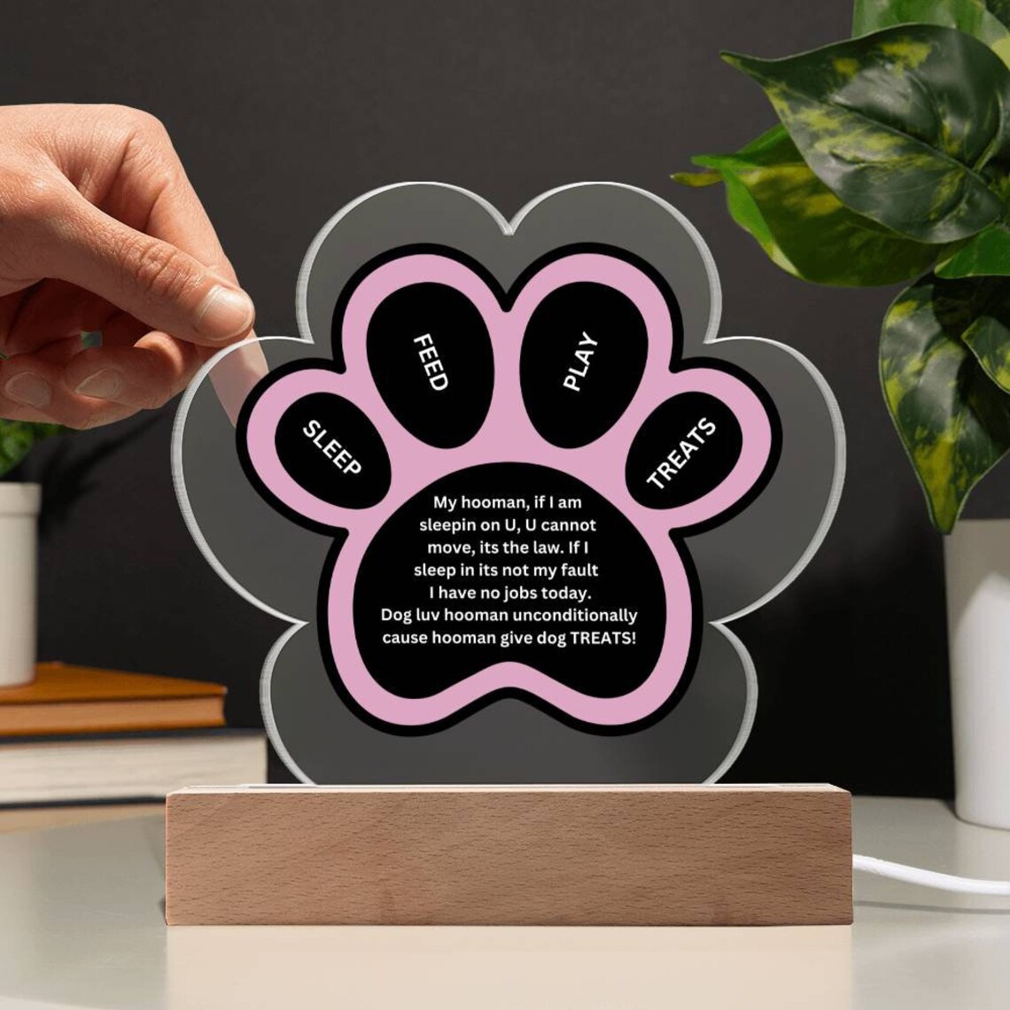 Dogs Paw Print Acrylic Plaque With LED Option, Gifts for Dog Lover ...