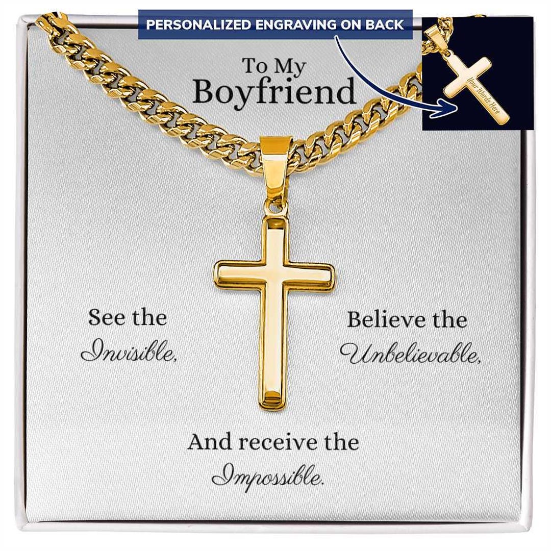 Personalized Cross With Cuban Link Chain for Boyfriend - Etsy