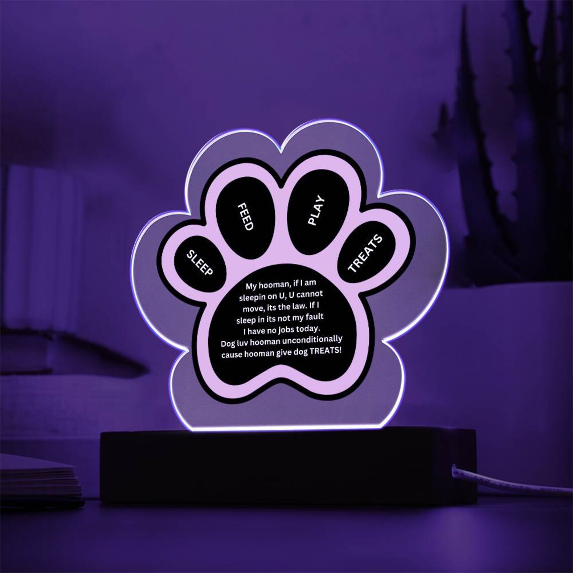 Dogs Paw Print Acrylic Plaque With LED Option, Gifts for Dog Lover ...