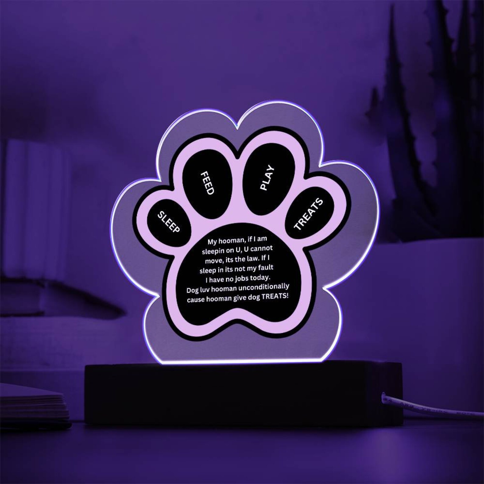 Dogs Paw Print Acrylic Plaque With LED Option, Gifts for Dog Lover ...