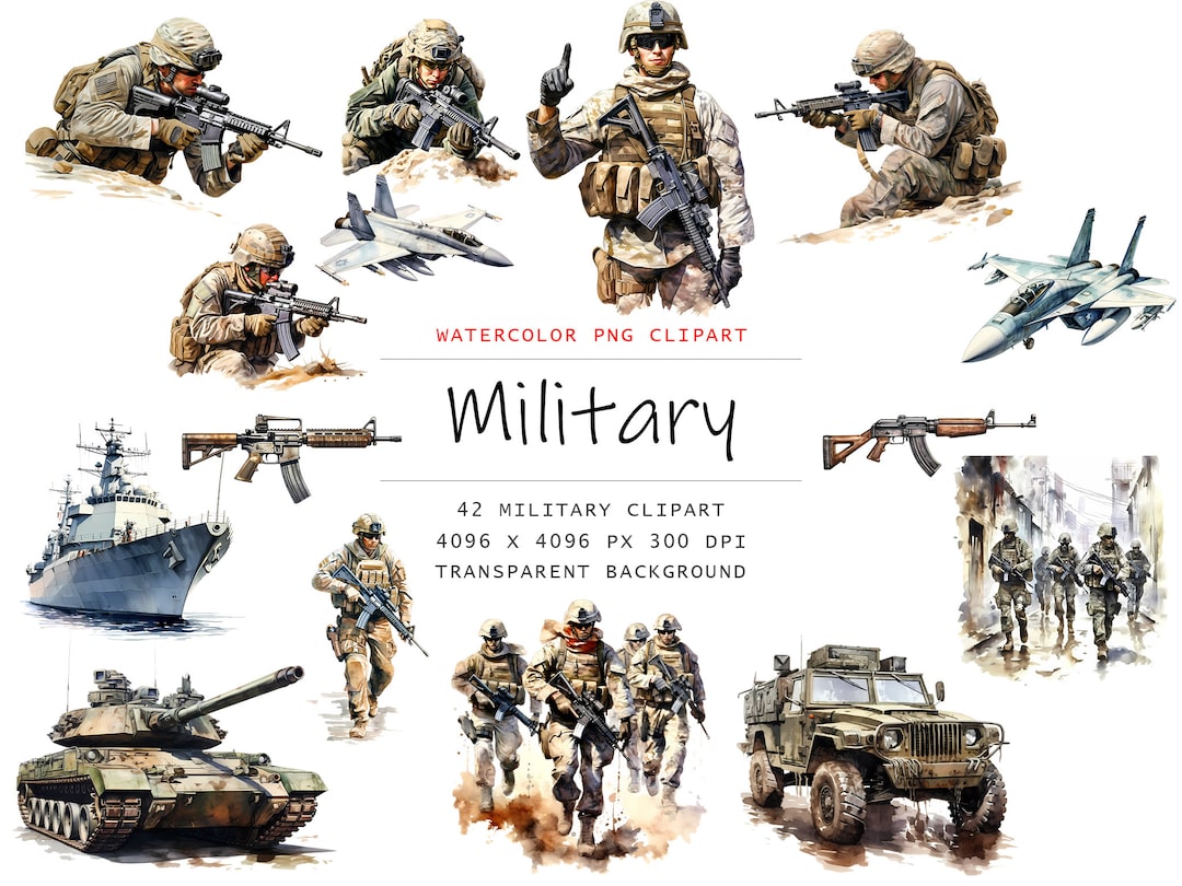 Watercolor Military Clipart, 42 PNG Army Clip Art, Commercial Use ...