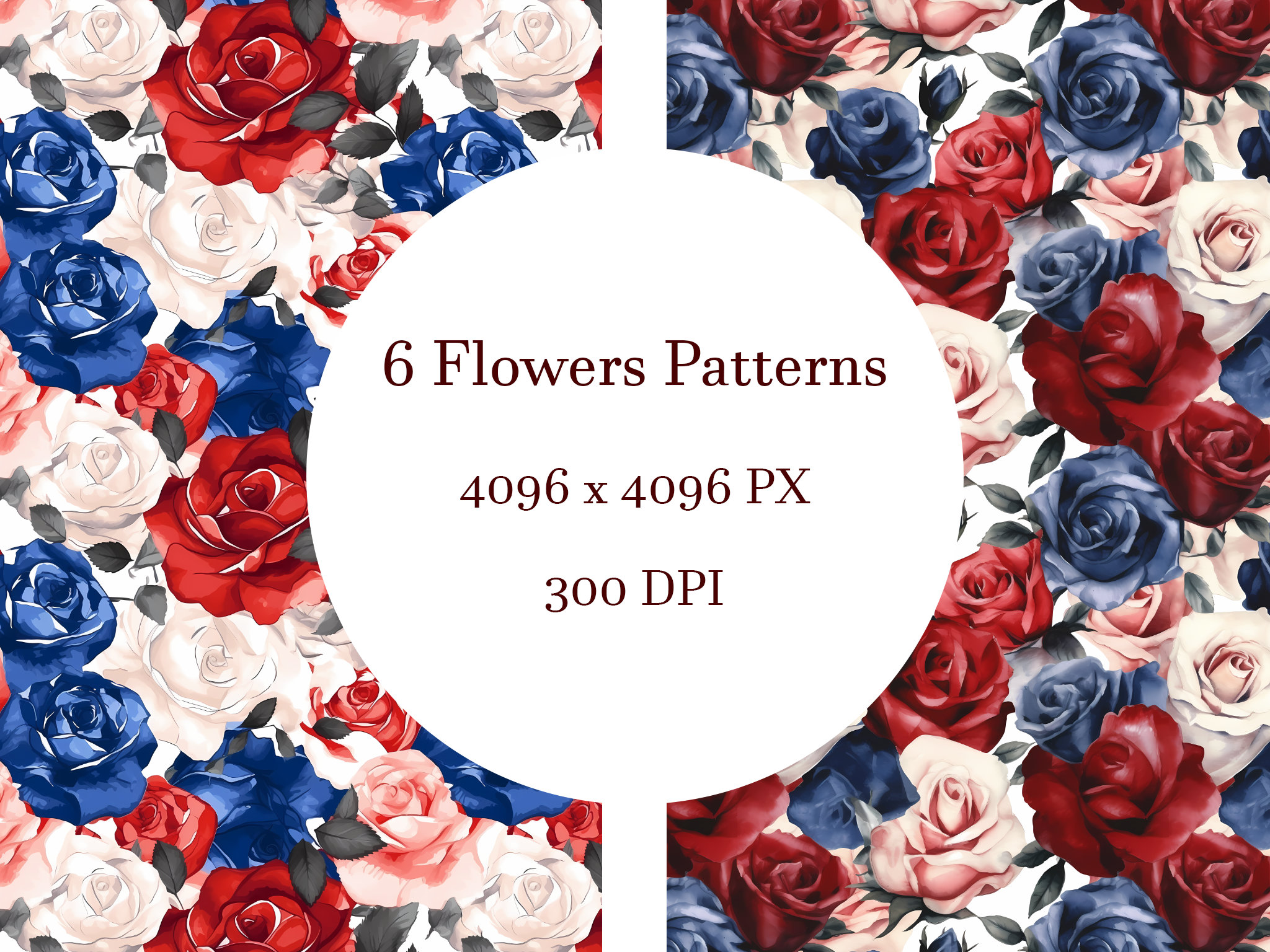 Red White and Blue Flowers Pattern, Patriotic Flowers for 4th of July ...