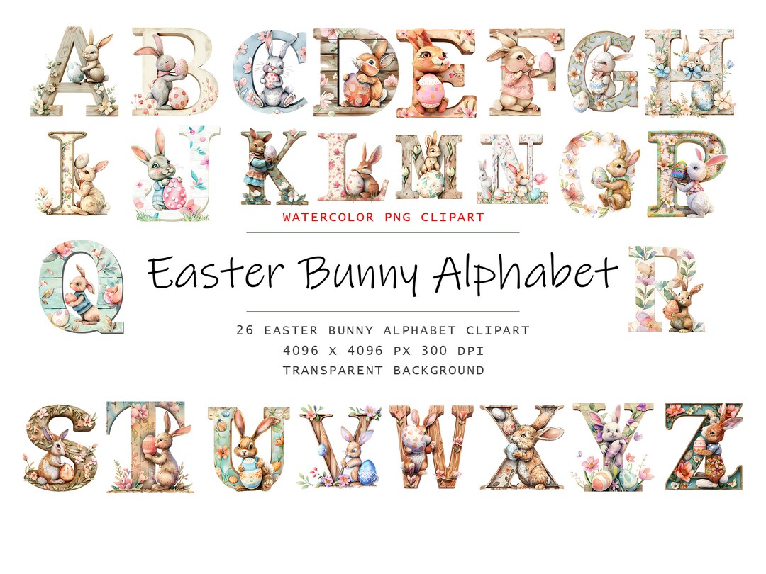 Easter Bunny Alphabet, Letters Png, Alphabet Png, Instant Download for ...